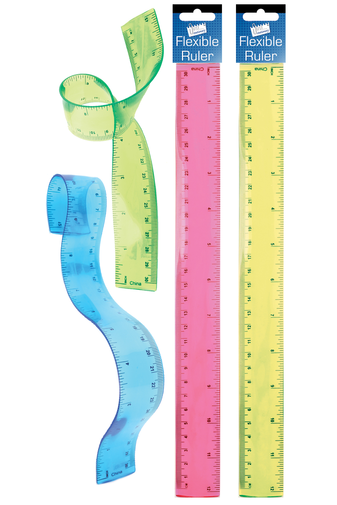 12" 30cm FLEXI FLEXIBLE RULER RULE MEASURE SCHOOL WORK BRIGHT BENDY ...